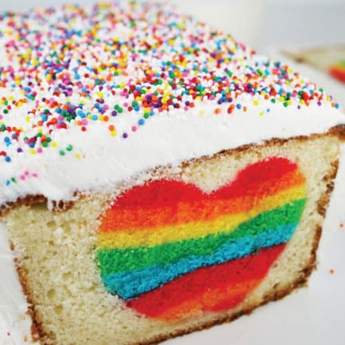 Rainbow Heart Surprise-Inside Cake - Mom Loves Baking