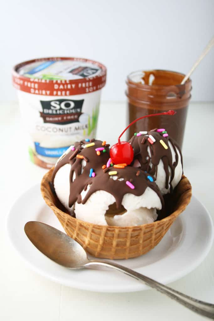 Dairy Free Sundaes with Homemade Magic Shell - Mom Loves Baking
