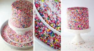 Rainbow Sprinkles Polka Dot Surprise Cake - Mom Loves Baking
