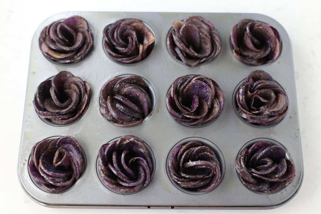 Purple Baked Potato Slices in Rose Shape Recipe - Mom Loves Baking