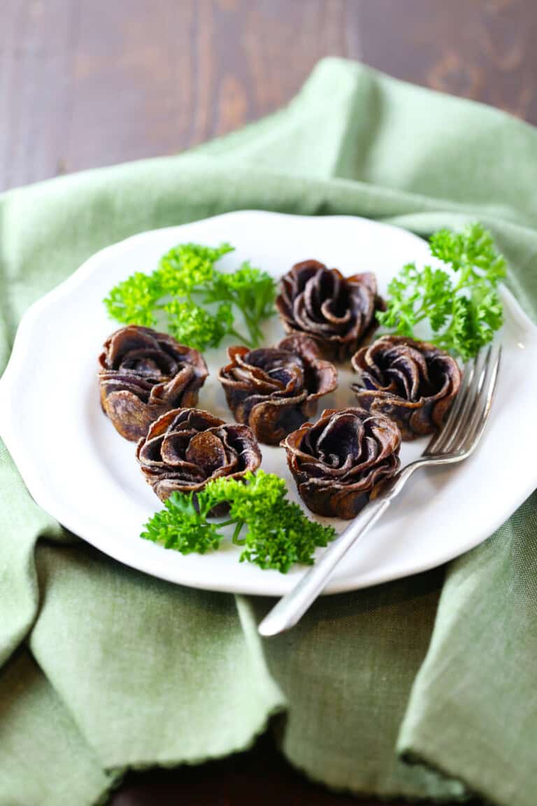 Purple Baked Potato Slices in Rose Shape Recipe - Mom Loves Baking