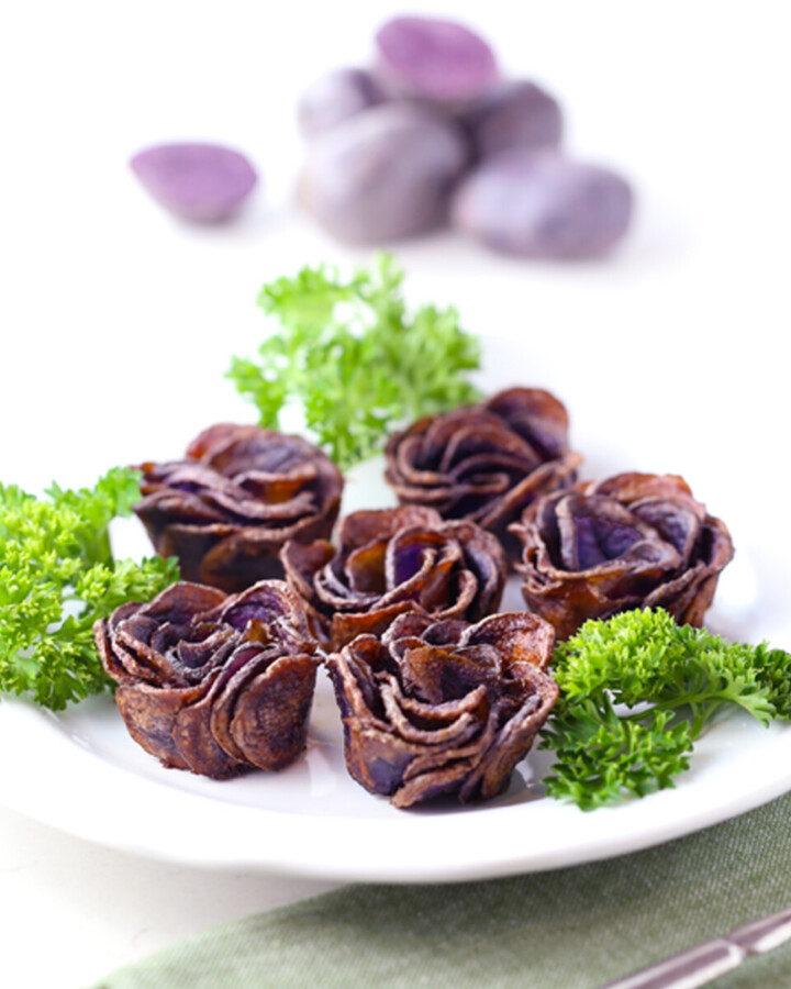 Purple Baked Potato Slices in Rose Shape Recipe - Mom Loves Baking