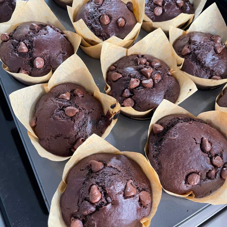 Bakery-Style Double Chocolate Chip Muffin Recipe - Mom Loves Baking