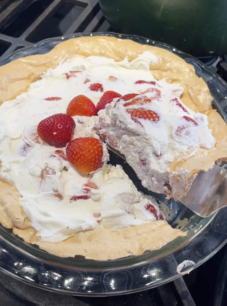 The Best Strawberry Cream Angel Pie Recipe - Mom Loves Baking