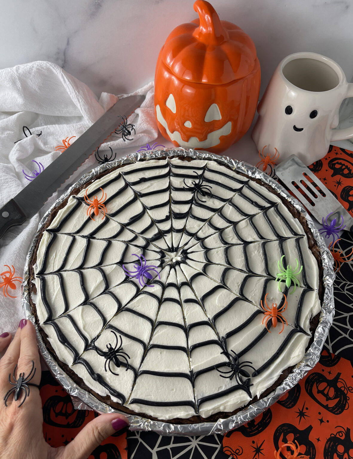 Halloween Spider Web Cookie Cake - Mom Loves Baking